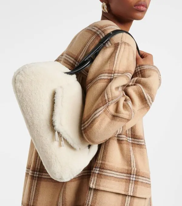 Amina Muaddi Gemini Small Shearling Shoulder Bag