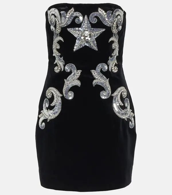 Balmain Embellished Velvet Mini Dress