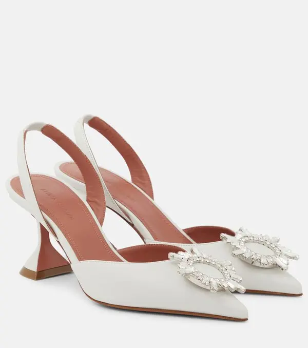 Amina Muaddi Begum 70 Leather Slingback Pumps - White