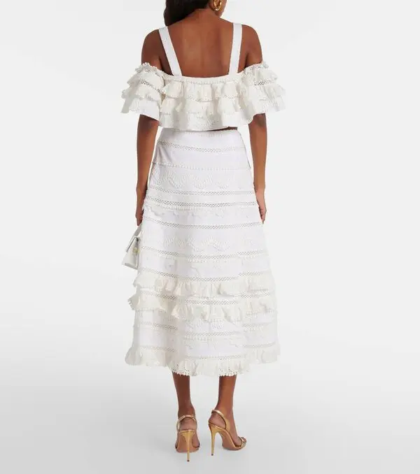 Carolina Herrera Embroidered Ruffled Cotton Crop Top