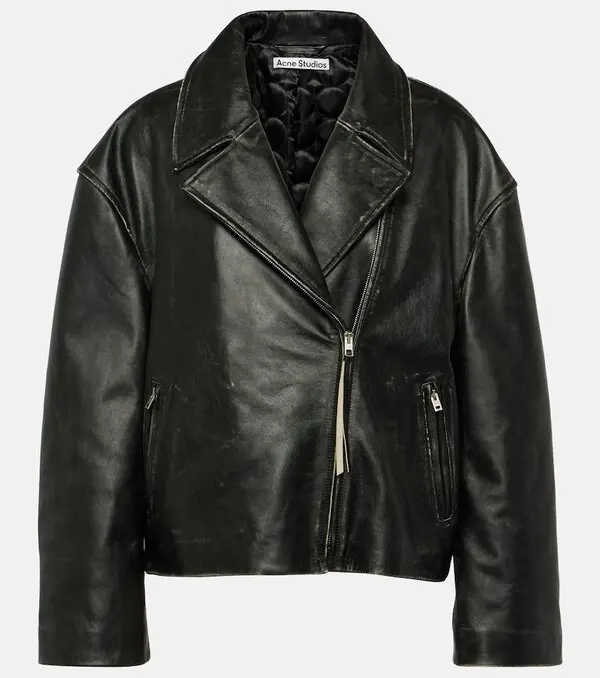 Acne Studios Distressed Leather Biker Jacket - Black