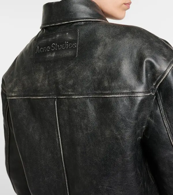 Acne Studios Distressed Leather Biker Jacket - Black