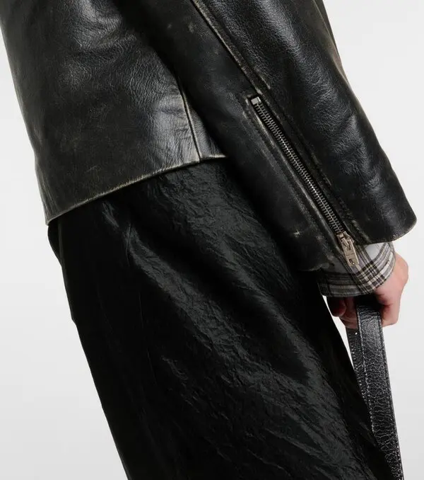Acne Studios Distressed Leather Biker Jacket - Black