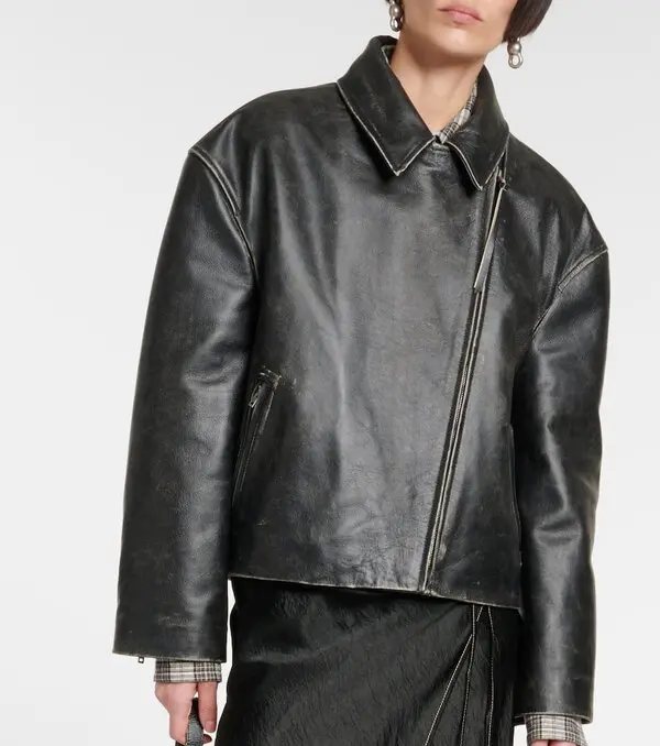 Acne Studios Distressed Leather Biker Jacket - Black