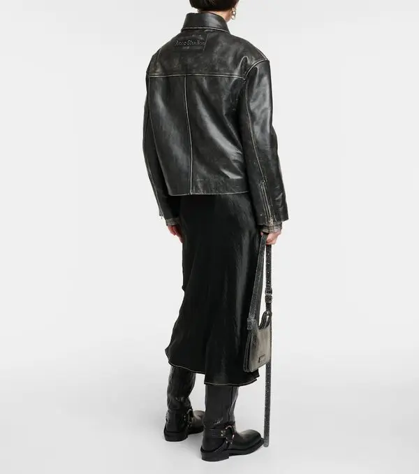 Acne Studios Distressed Leather Biker Jacket - Black