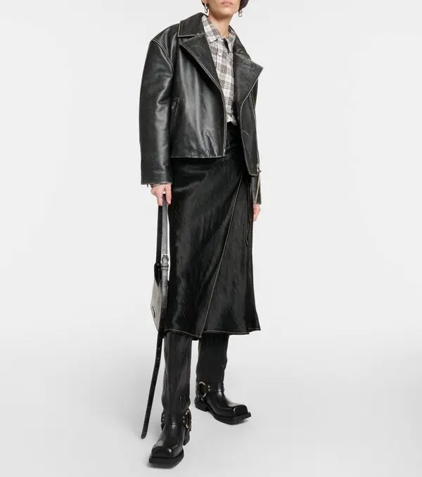 Acne Studios Distressed Leather Biker Jacket - Black