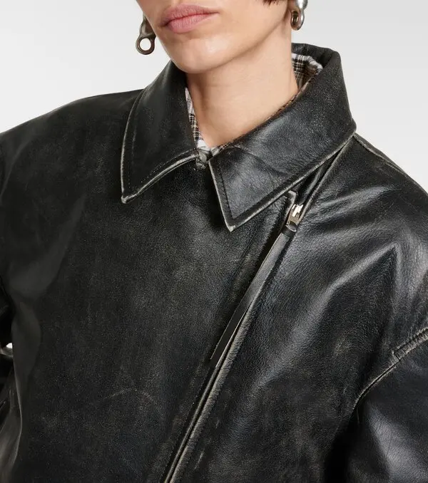 Acne Studios Distressed Leather Biker Jacket - Black
