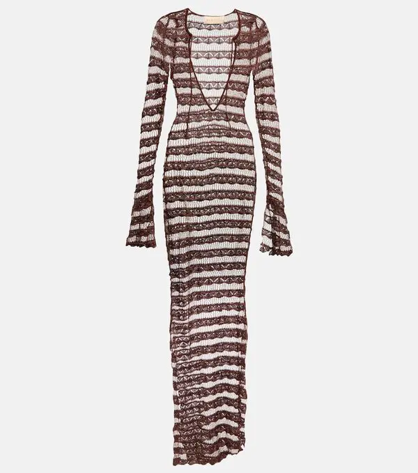AYA MUSE Semi-sheer Lace Maxi Dress - Brown
