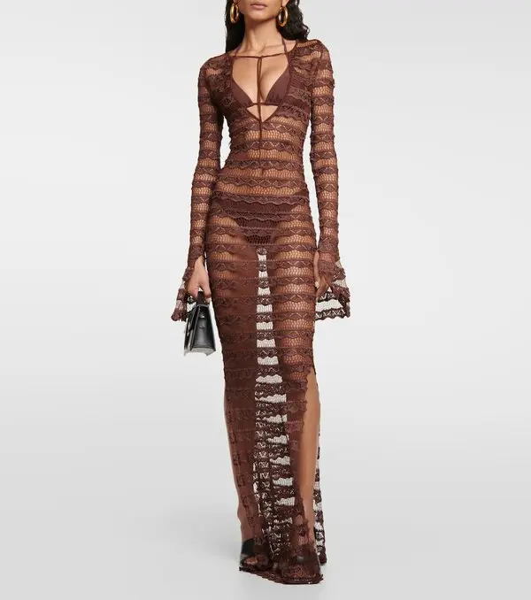 AYA MUSE Semi-sheer Lace Maxi Dress