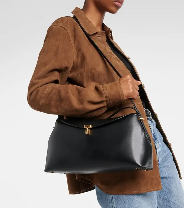 TOTEME T-lock Medium Leather Tote Bag - Black