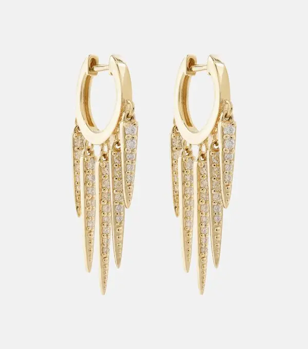 SYDNEY EVAN Fringe Huggie Earrings With Diamonds - Gold