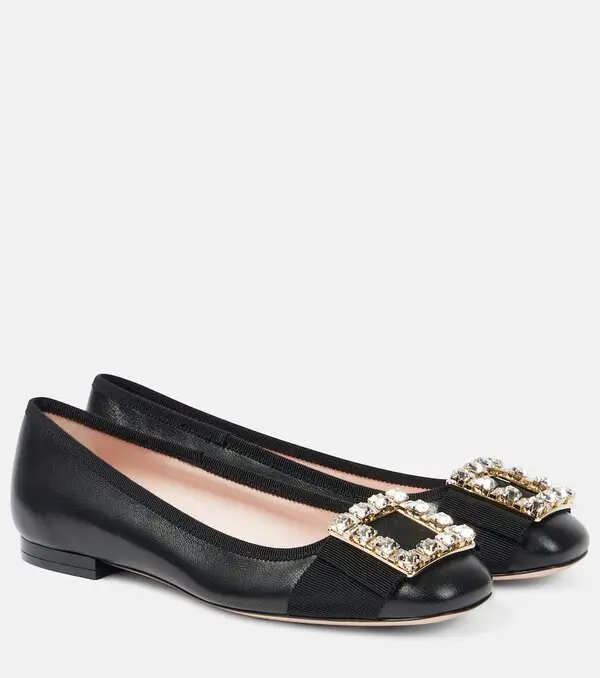 ROGER VIVIER Tres Vivier Embellished Leather Ballet Flats