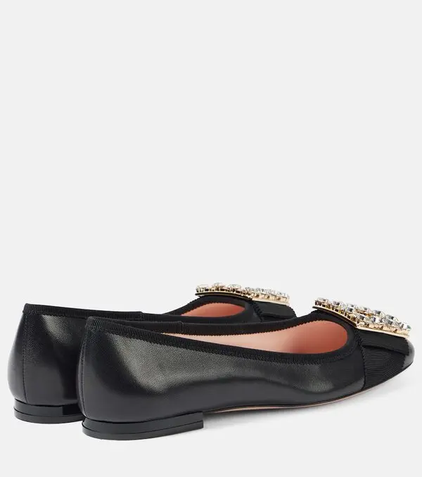 ROGER VIVIER Tres Vivier Embellished Leather Ballet Flats