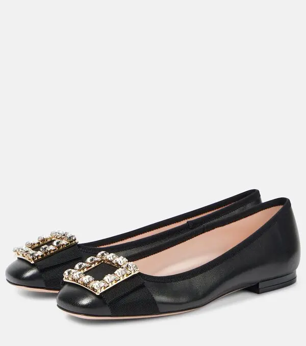 ROGER VIVIER Tres Vivier Embellished Leather Ballet Flats
