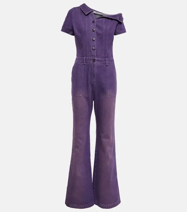 DIDU One-shoulder Denim Jumpsuit - Purple