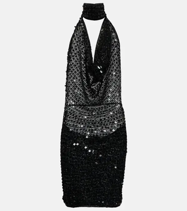 AYA MUSE Sequin Halterneck Mini Dress - Black