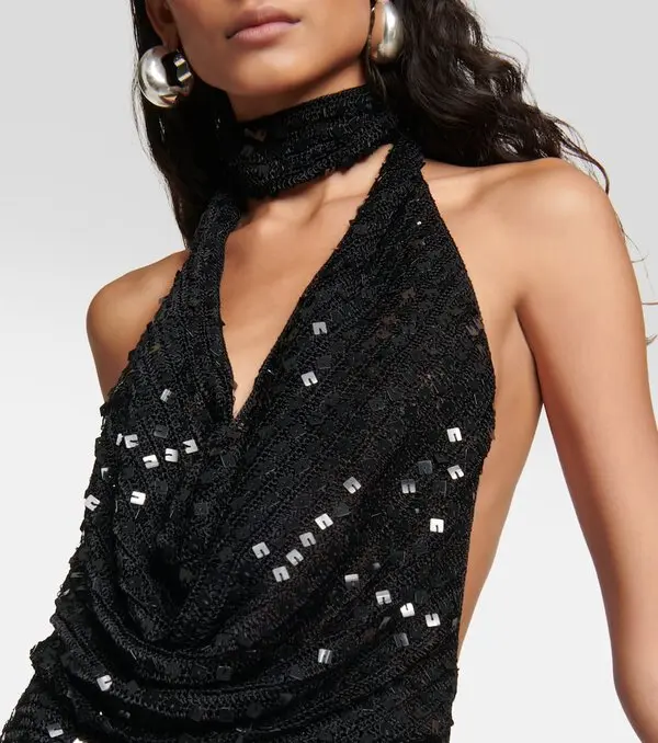 AYA MUSE Sequin Halterneck Mini Dress - Black