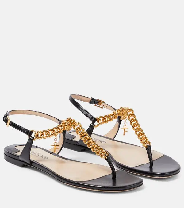 TOM FORD Zenith Embellished Leather Thong Sandals - Multicoloured