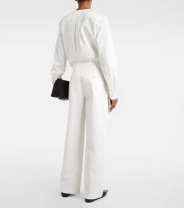 TOTEME High-rise Wide-leg Cotton Twill Trousers - White