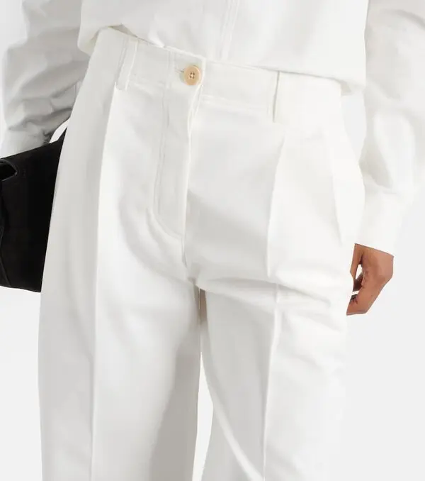 TOTEME High-rise Wide-leg Cotton Twill Trousers - White