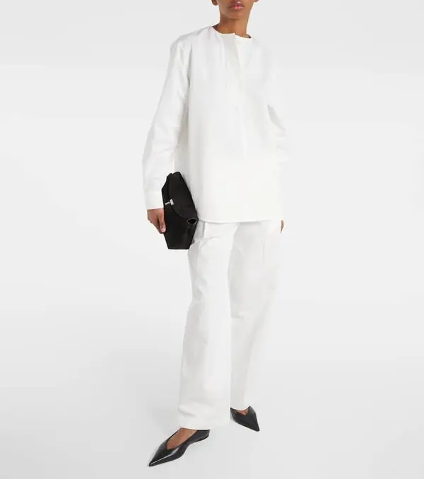 TOTEME High-rise Wide-leg Cotton Twill Trousers - White