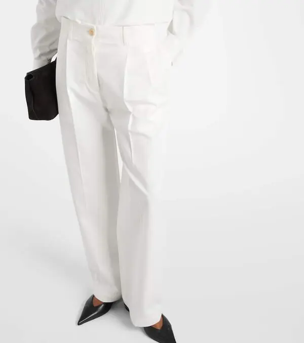 TOTEME High-rise Wide-leg Cotton Twill Trousers - White