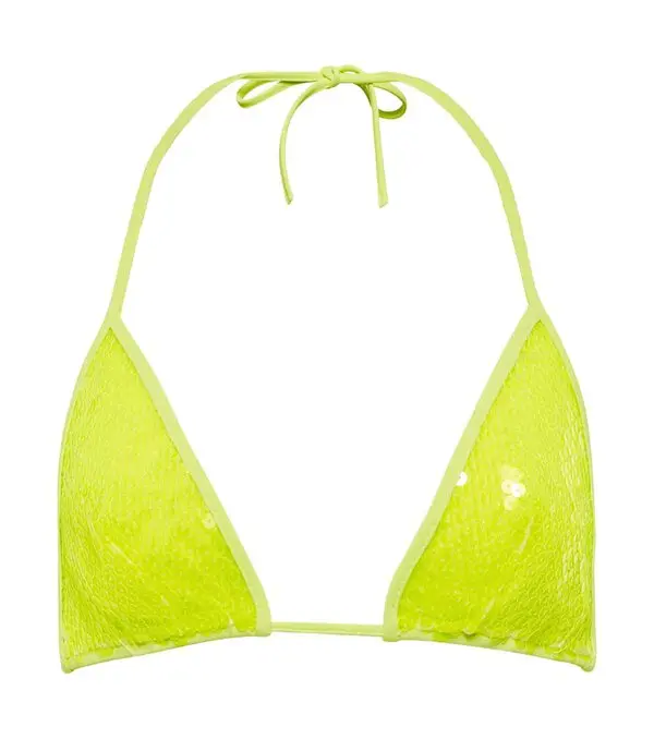 David Koma Sequined Triangle Bikini Top - Yellow