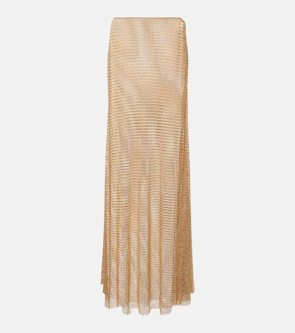 SELF-PORTRAIT Crystal-embellished Mesh Maxi Skirt