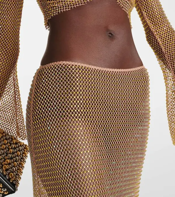 SELF-PORTRAIT Crystal-embellished Mesh Maxi Skirt