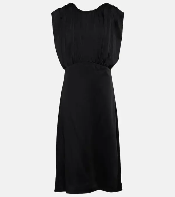 JIL SANDER Draped Satin Midi Dress In Ivory Glow