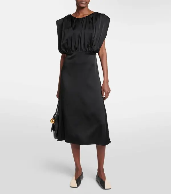 JIL SANDER Draped Satin Midi Dress In Ivory Glow