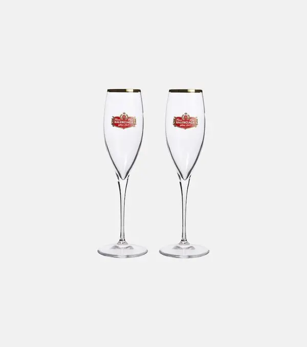 Balenciaga Set Of 2 Champagne Flute Glasses - Gold