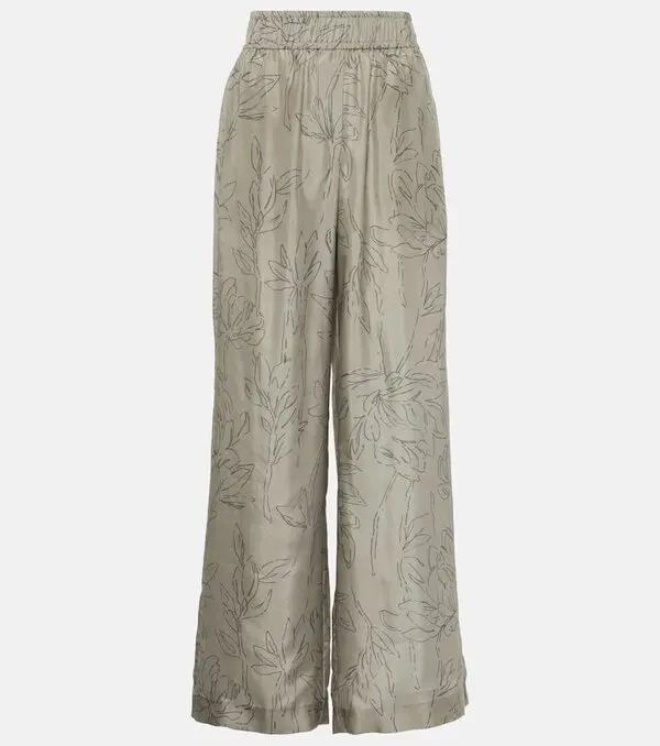 Brunello Cucinelli Floral Wide-leg Pants - Brown