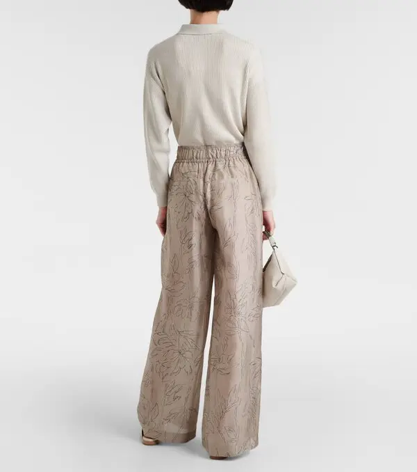 Brunello Cucinelli Floral Wide-leg Pants - Brown