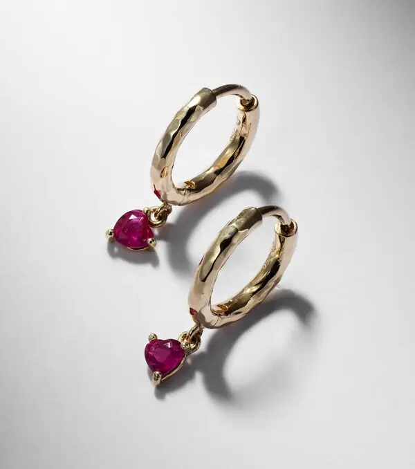 OCTAVIA ELIZABETH 18kt Gold Ruby Hoop Earrings