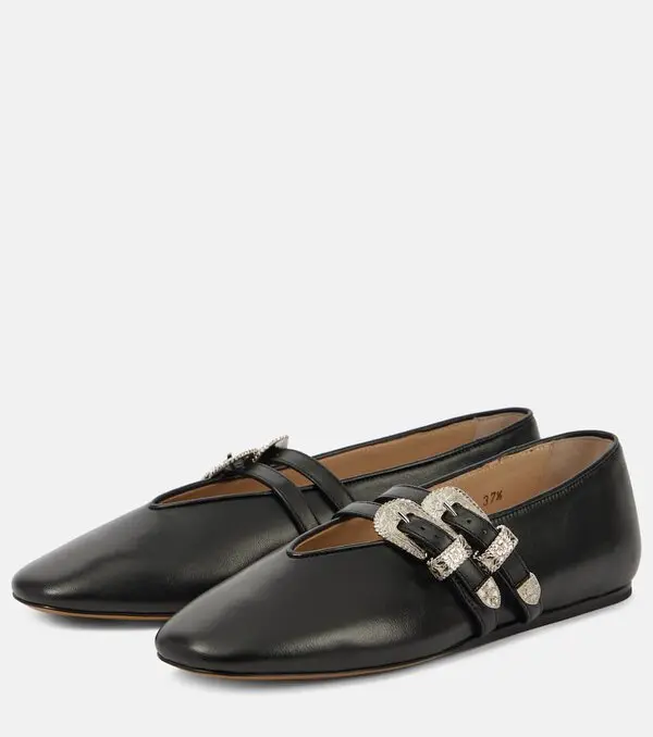 Le Monde Beryl Claudia Leather Ballet Flats - Black