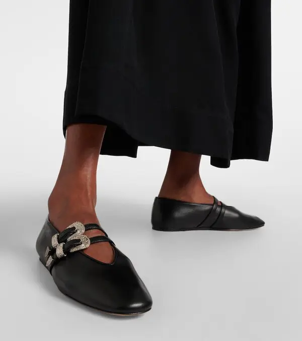 Le Monde Beryl Claudia Leather Ballet Flats - Black