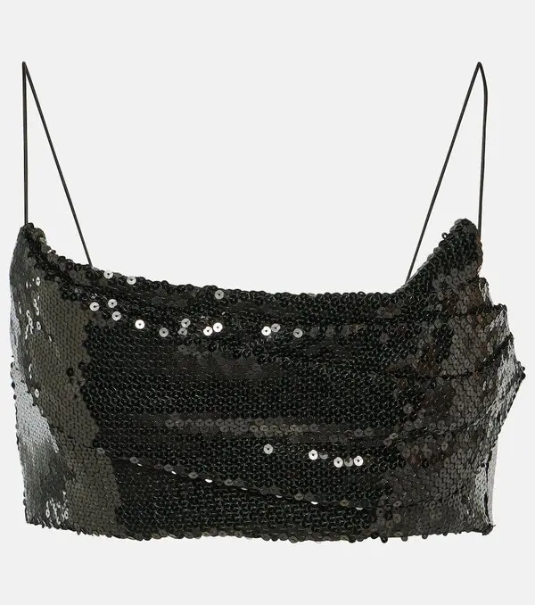 Alex Perry Sequined Crop Top - Black