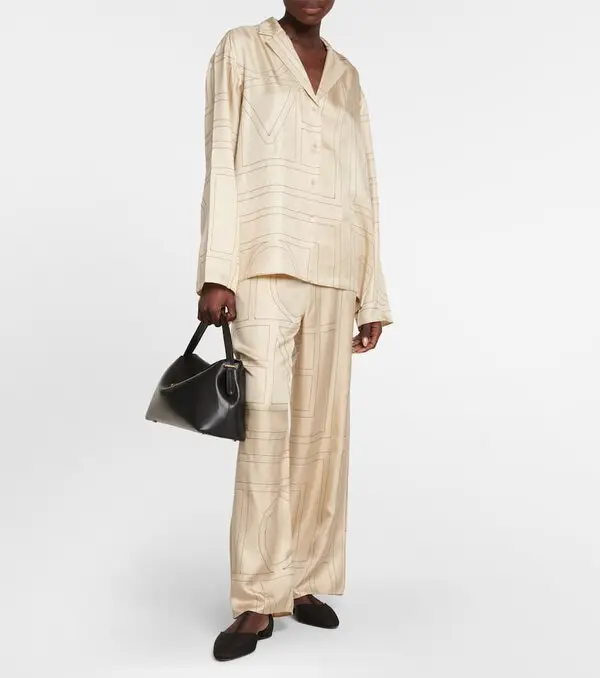 TOTEME Logo-embroidered Silk Shirt - White