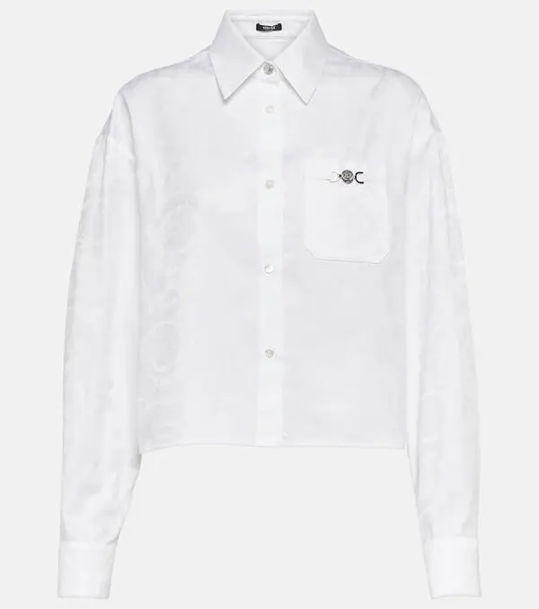 Versace Barocco Jacquard Cropped Cotton Shirt