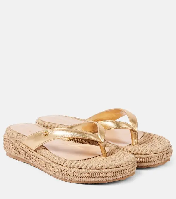 GIANVITO ROSSI Woven Metallic Leather Thong Sandals - Gold