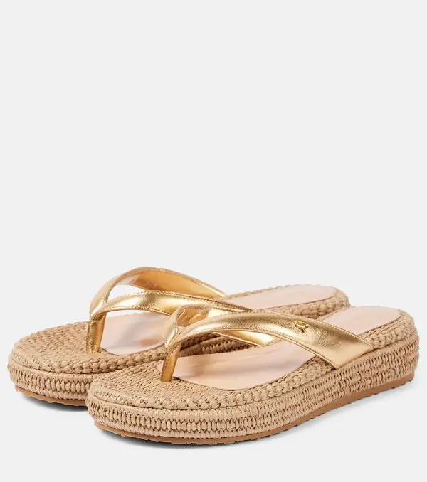 GIANVITO ROSSI Tahiti Woven Metallic Leather Thong Sandals
