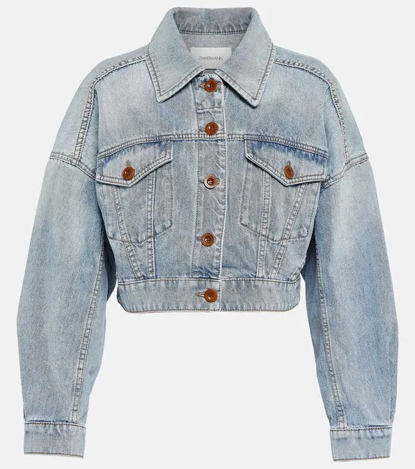 Zimmermann Raie Cropped Denim Jacket - Blue