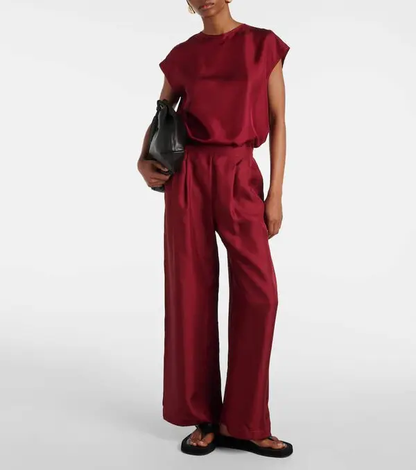 Asceno Silk Twill Palazzo Pants - Burgundy