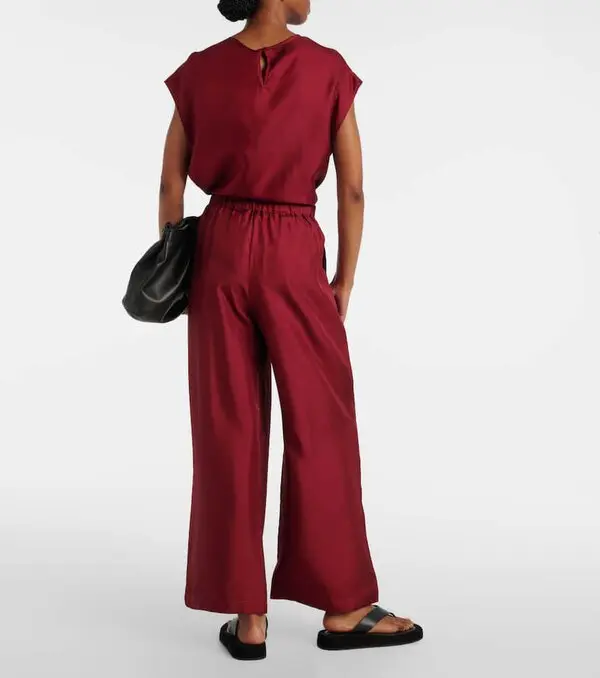 Asceno Silk Twill Palazzo Pants - Burgundy