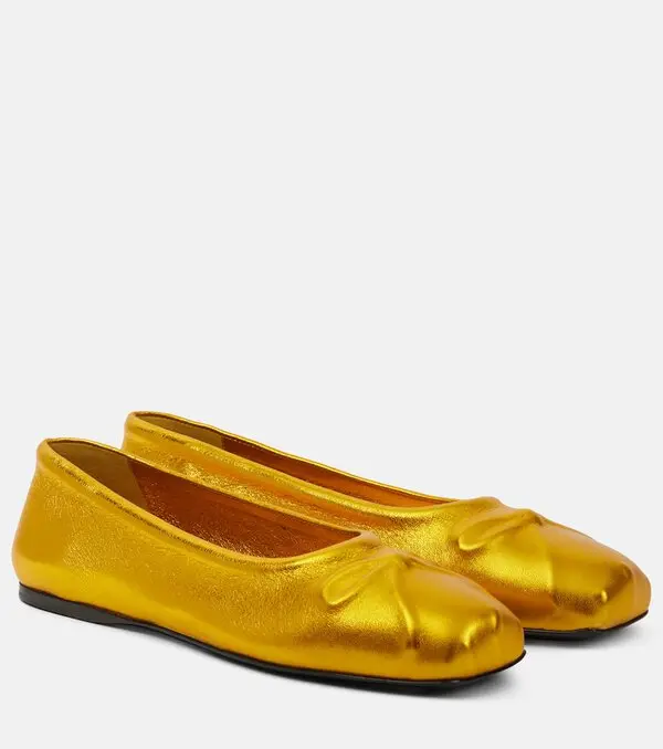 Marni Little Bow Leather Ballet Flats - Yellow