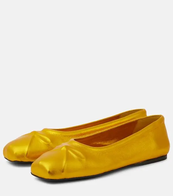 Marni Little Bow Leather Ballet Flats - Yellow