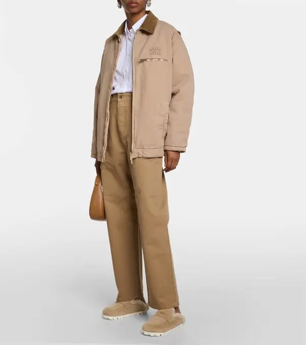Miu Miu Shearling-lined Suede Slippers - Beige