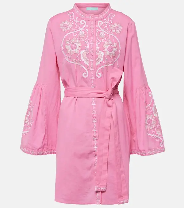 Melissa Odabash Everly Embroidered Cotton And Linen Minidress - Pink
