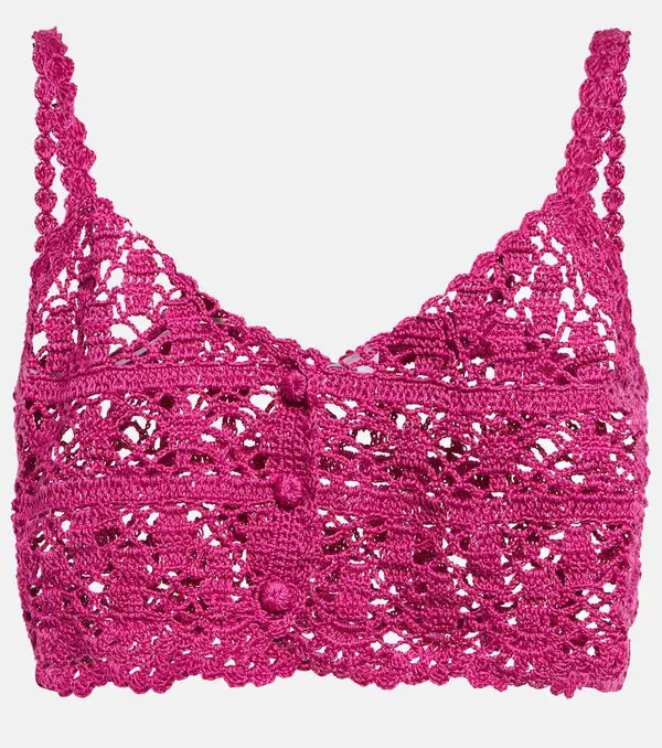 Anna Kosturova Bianca Crochet Cotton Crop Top - Pink